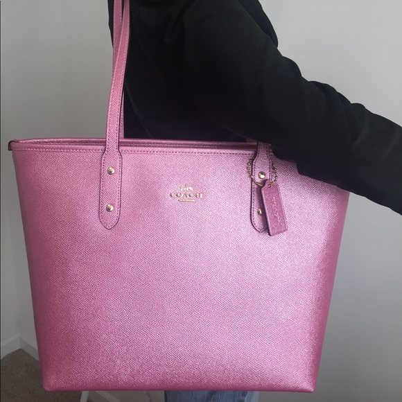 Coach | Bags | Coach Metallic Pink Leather Tote New | Poshmark